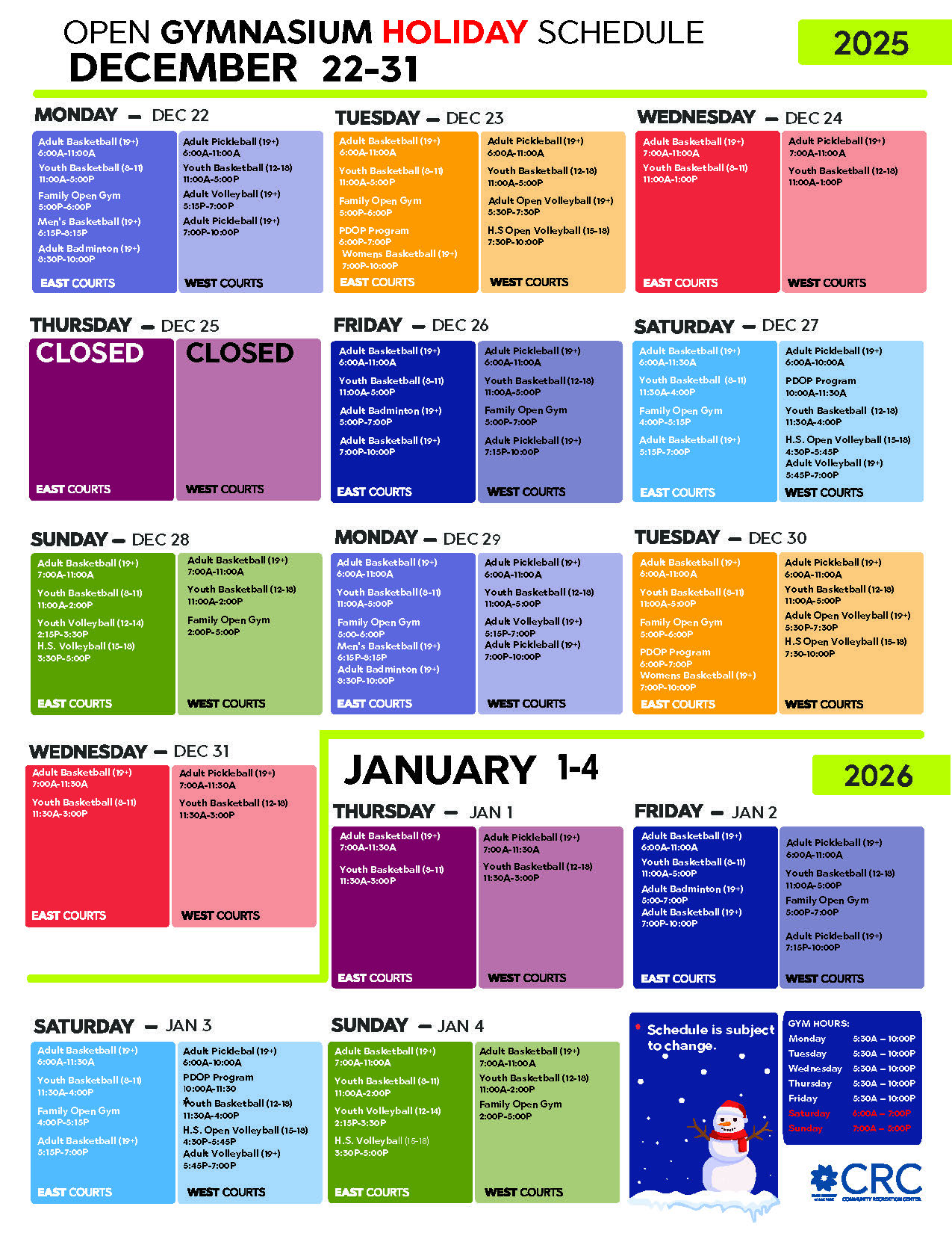 Schedules – Park District of Oak Park